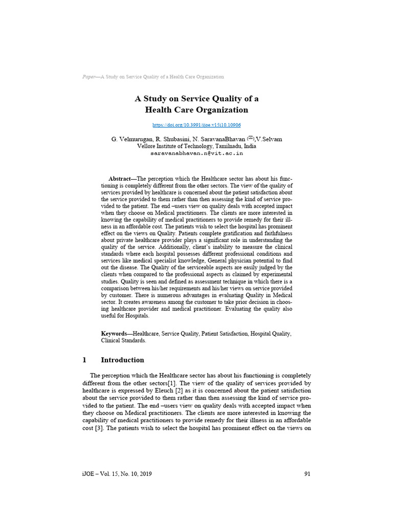 Service Quality in Healthcare Organizations | PDF | Health Care | Patient