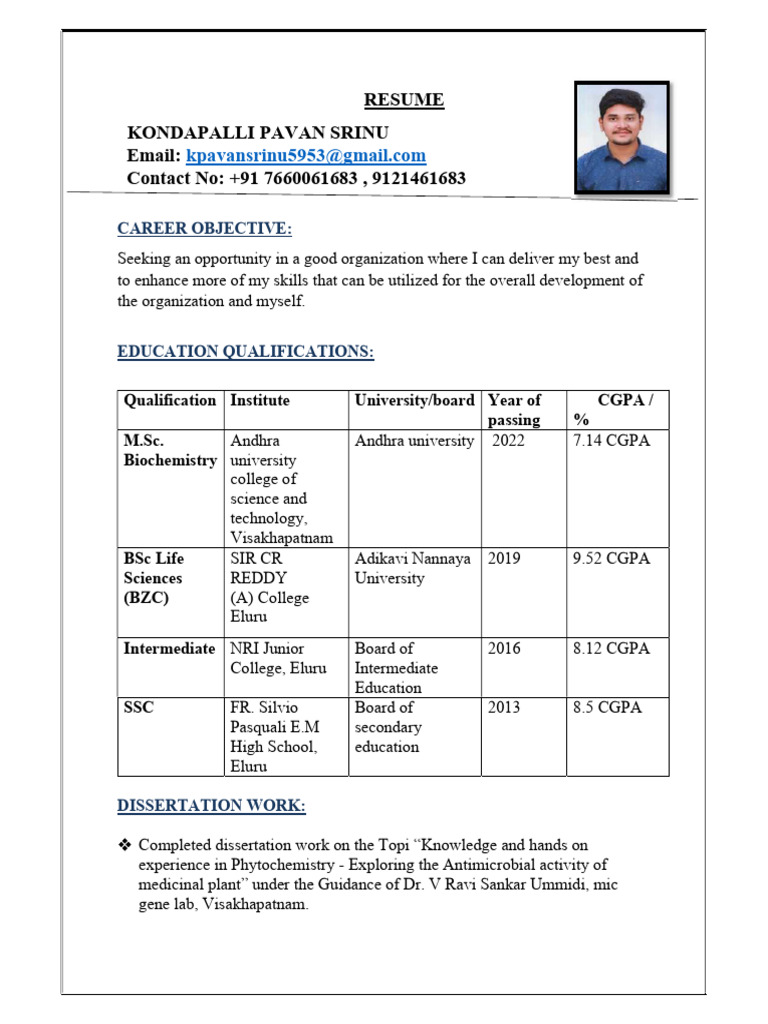Biochemistry Graduate Resume | PDF
