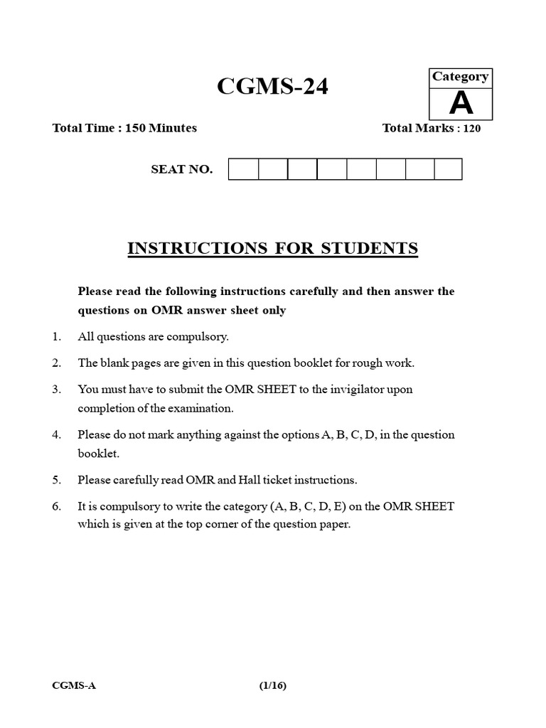 Cgms (English Medium) Set-A - 042024 | PDF | Kerosene | Area