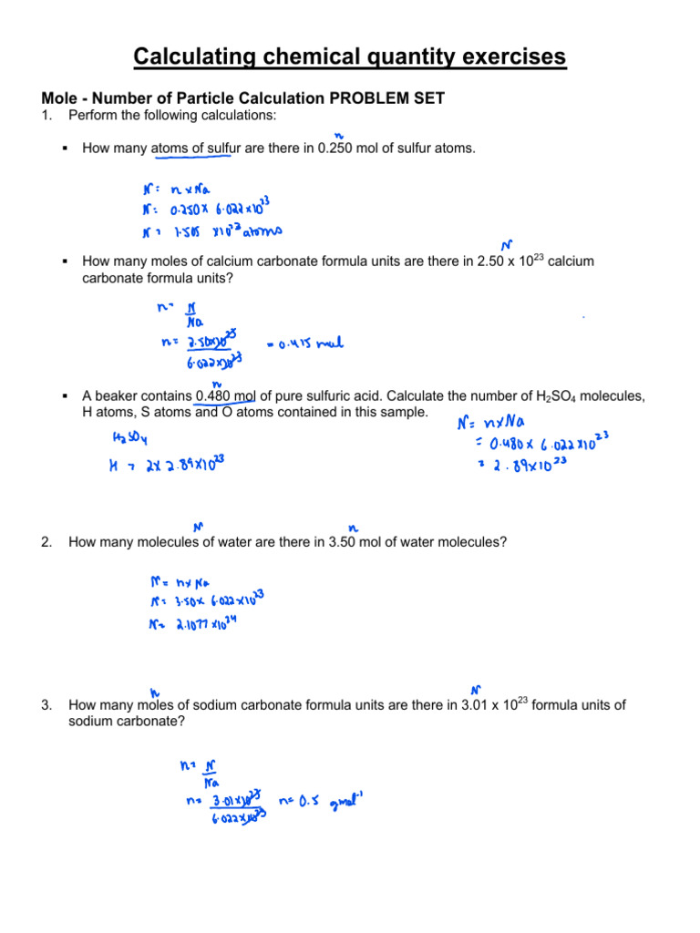 Calculating Chemical Quantities Exercises | PDF | Mole (Unit) | Molecules