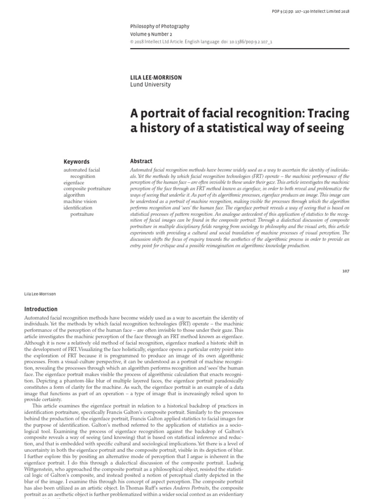 Lila Lee-Morrison, "A Portrait of Facial Recognition. Tracing A History of A Statistical Way of ...
