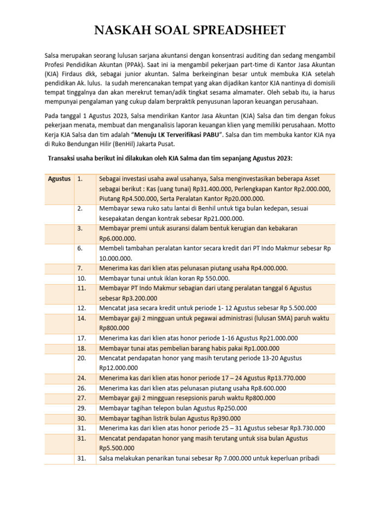 Soal Spreadsheet Kelas X, 20 | PDF