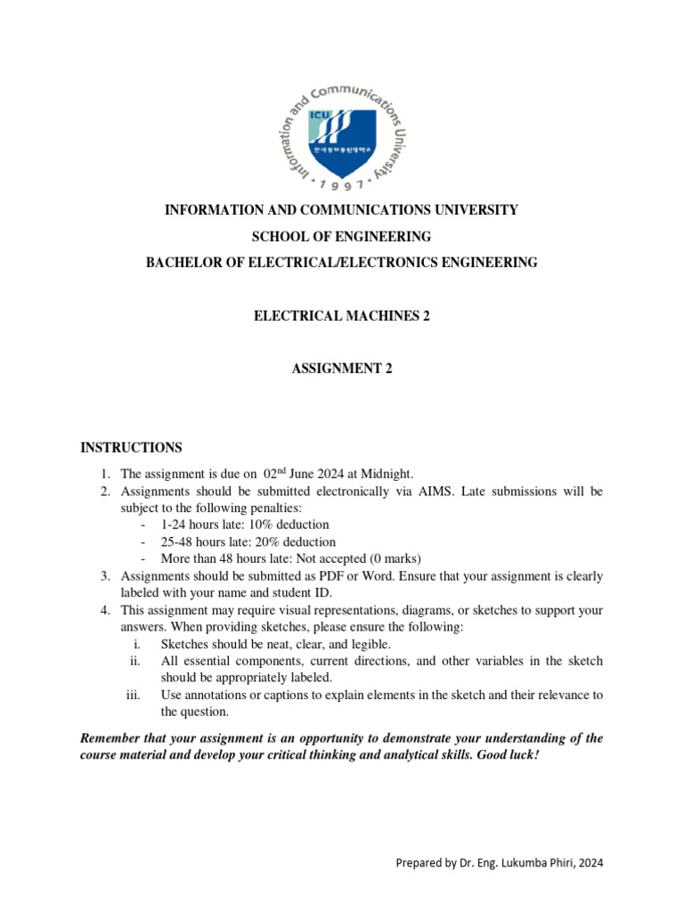 829.electrical Machines Assignment 2 2024 | PDF | Electric Motor | Transformer