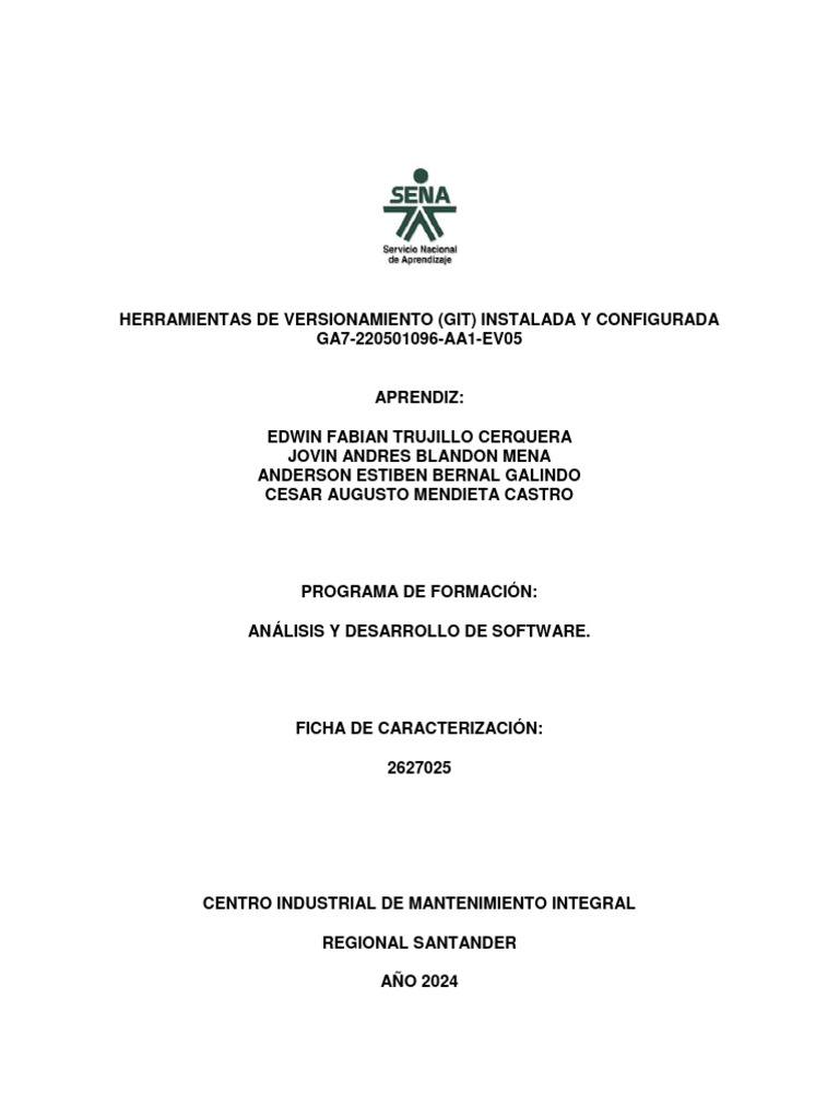 Herramientas de Versionamiento (GIT) Instalada y Configurada GA7-220501096-AA1-EV05 | PDF ...