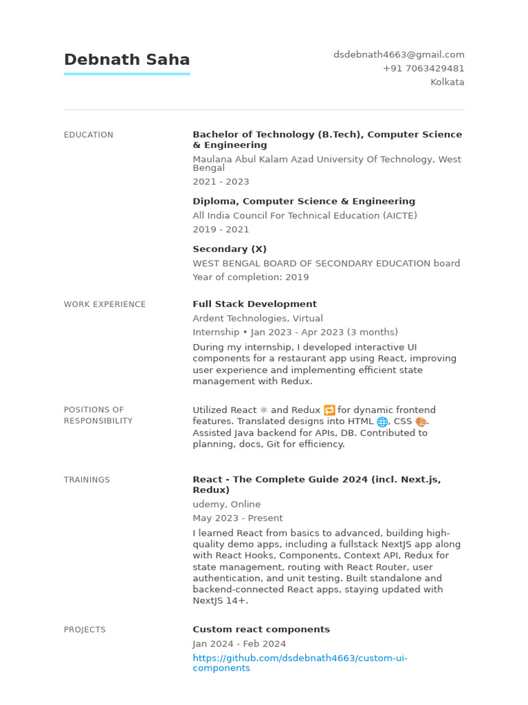 DebnathSaha ReactJs Intern Resume | PDF | Internet Forum | Software ...