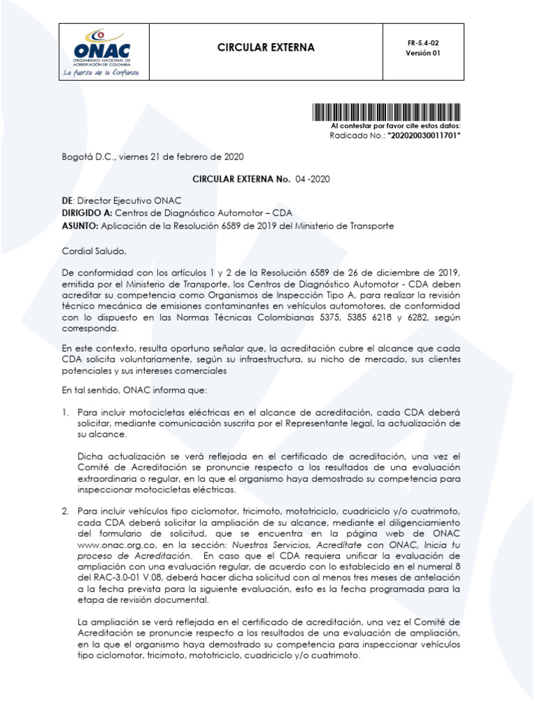Circular Externa N 04 Aplicación Res 6589 de 2019 Del MinTte MT DARJ | PDF