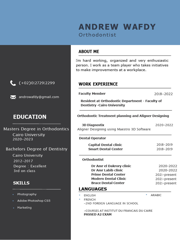 Andrew Wafdy CV | PDF | Orthodontics | Dentistry