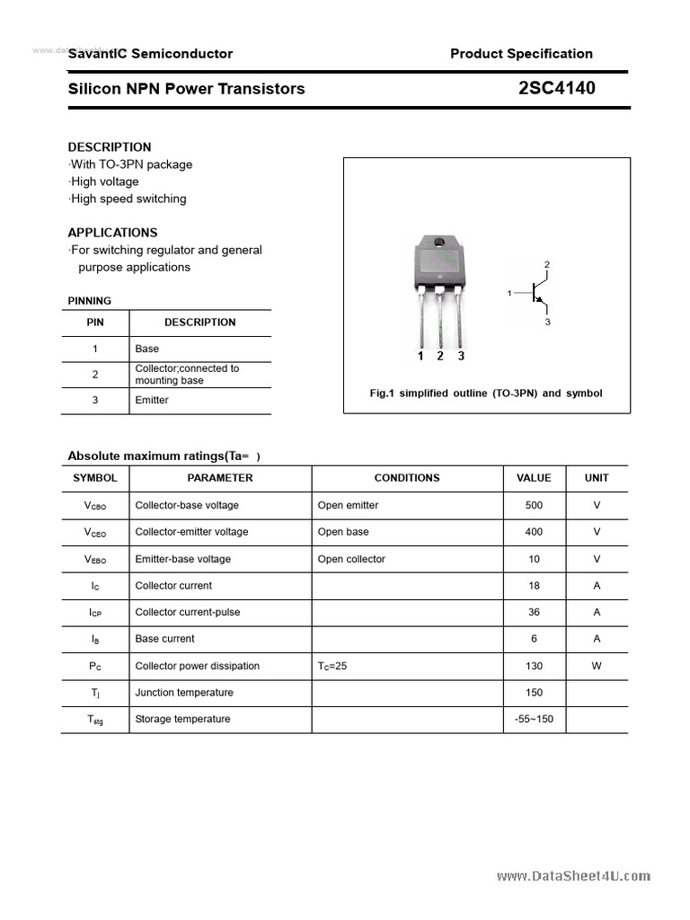 C4140-SavantIC | PDF | Bipolar Junction Transistor | Transistor