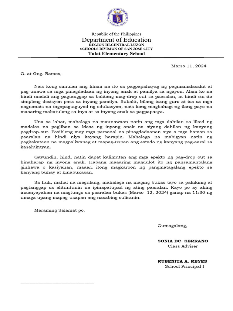 Nls-Letter For Parent | PDF
