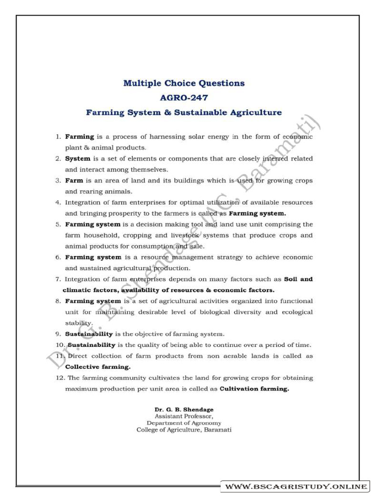 Agro 247 Objective Questions | PDF