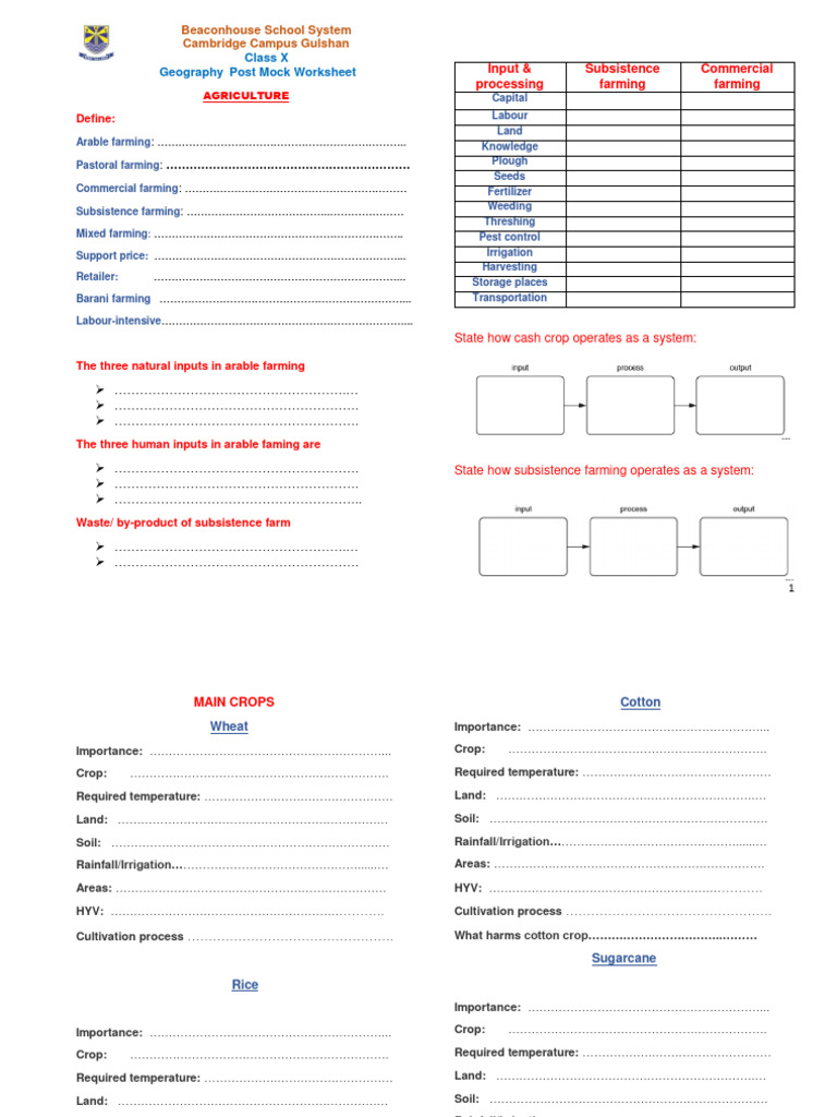 Agriculture (Post Mock Worksheet) | PDF | Agriculture | Agricultural ...