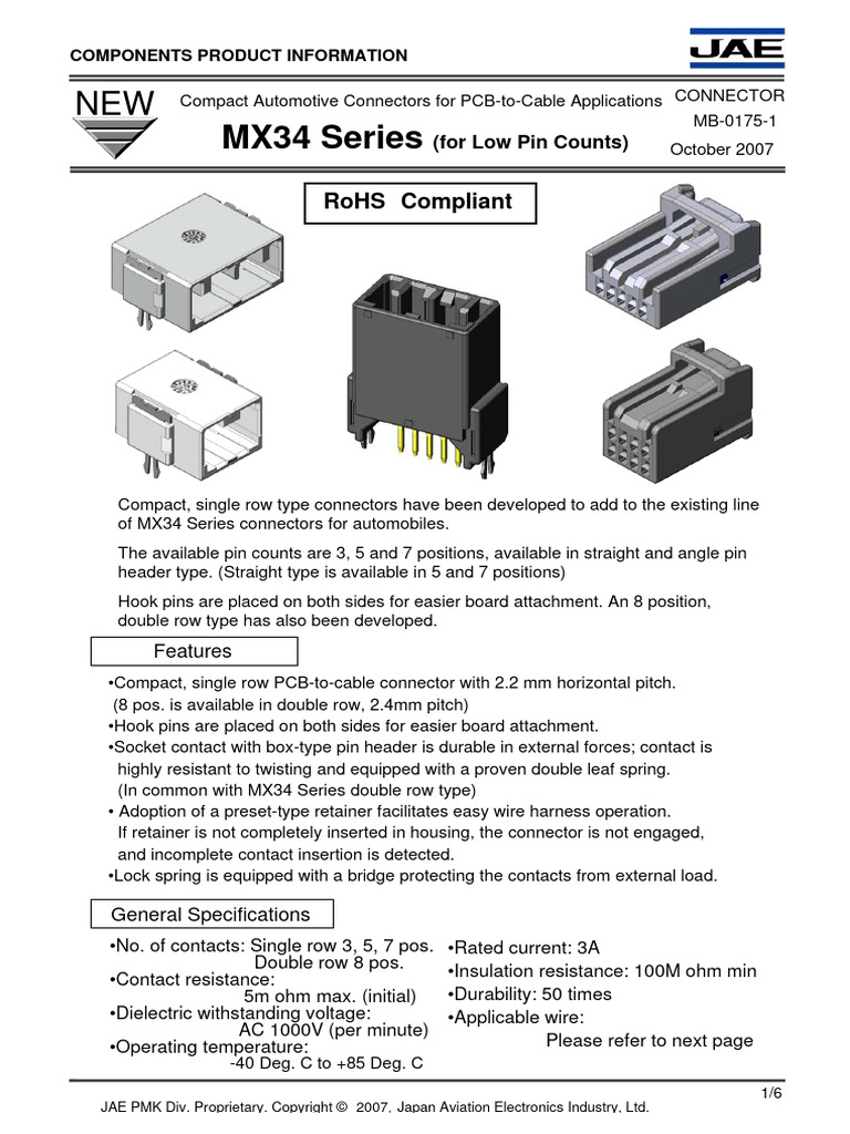 MX34 Series Datasheet | PDF | Electrical Connector | Manufactured Goods