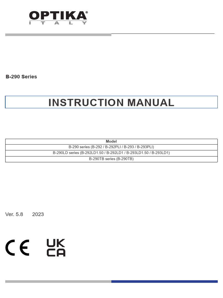 OPTIKA - B-290 - B-290LD1 - B-290TB - Instruction Manual - EN - IT - ES - FR - DE - PT | PDF ...