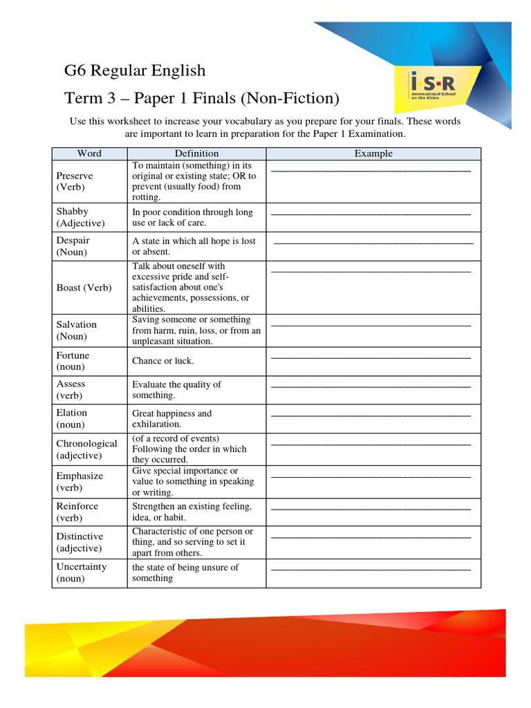 Grade 6 - English - Term 3 Final Study List | Download Free PDF | Noun ...