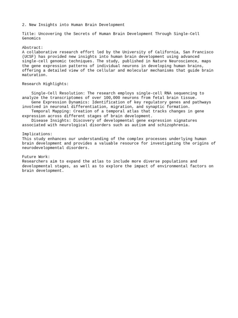 New Insights Into Human Brain Development | PDF | Science & Mathematics