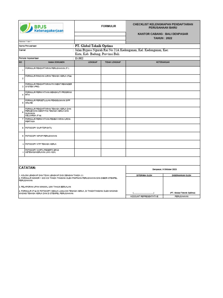 (Daniel) Form Pendaftaran Bpjs Ketenagakerjaan (Fill Form) | PDF