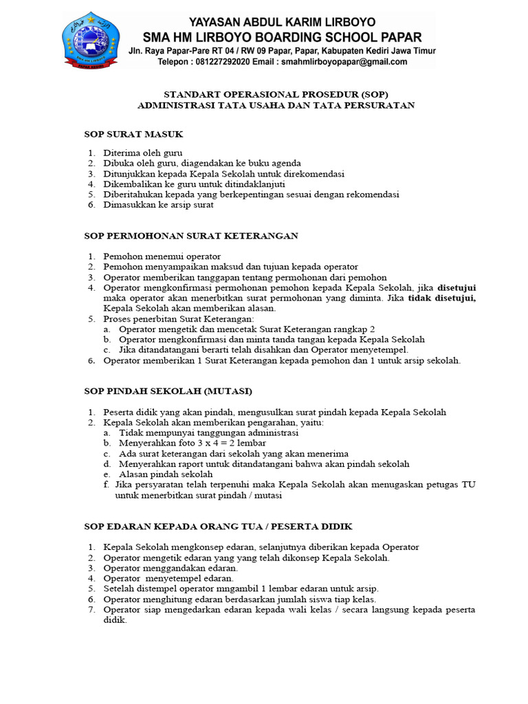 Sop Administrasi Tata Usaha Dan Tata Persuratan | PDF