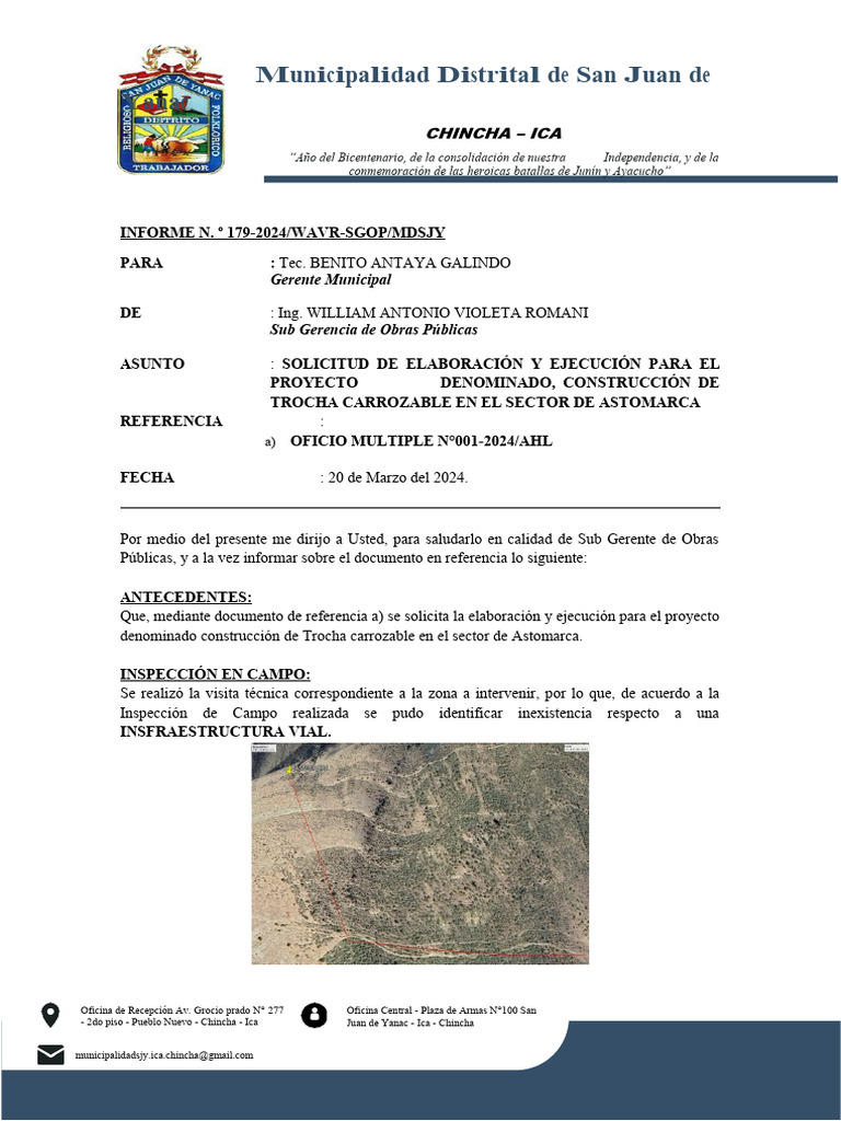 Informe - N°179-2024 Solicitud de Elaboración y Ejecución para El Proyecto Denominado de ...