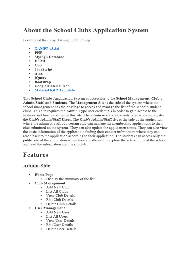 About The School Clubs Application System | Download Free PDF ...