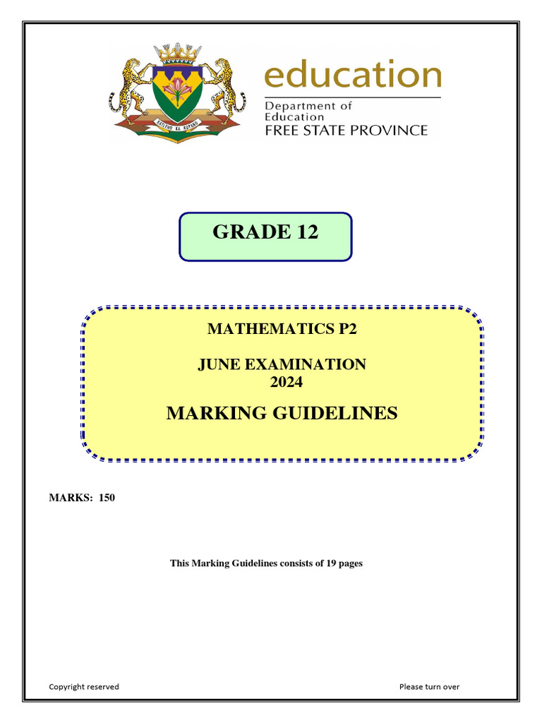 GR 12 MATHS JUNE P2 Marking Guideline | PDF | Mathematics GR 12 MATHS JUNE P2 Marking Guideline | PDF | Mathematics