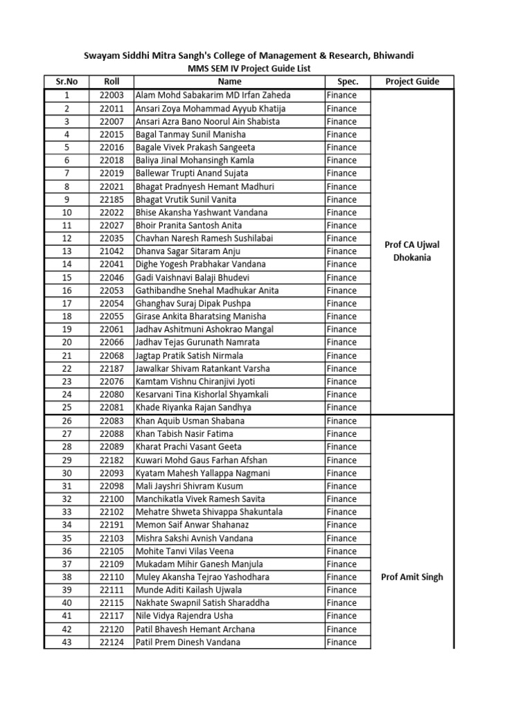 Finance Spec Project Guide List | PDF