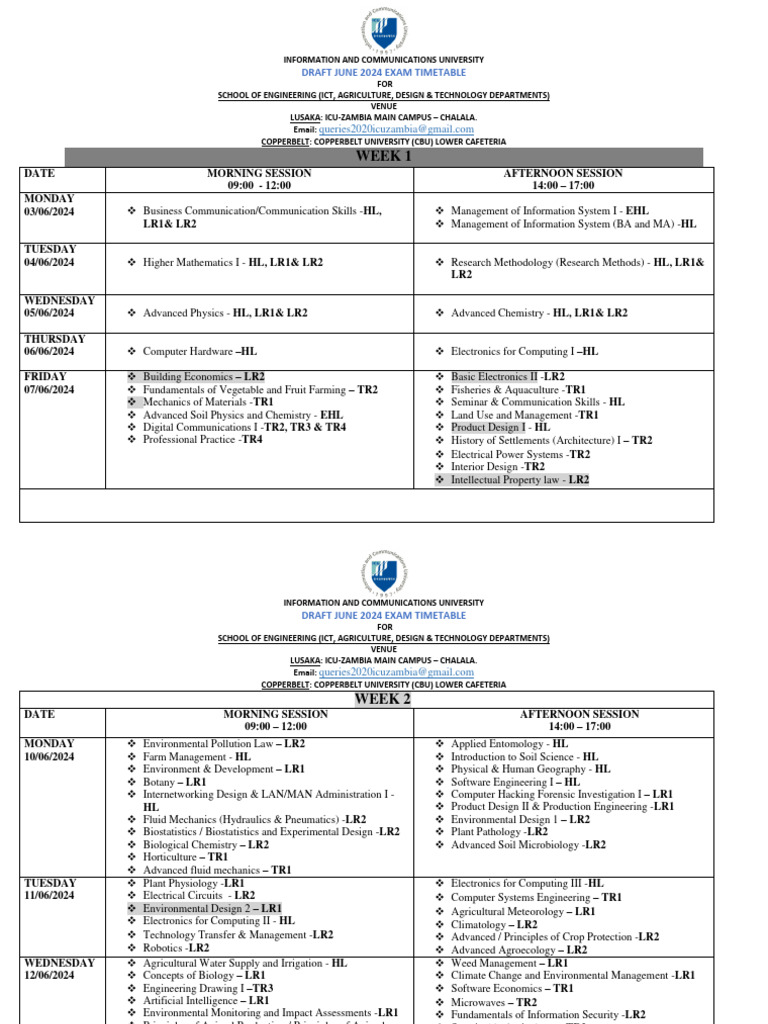 Admin1714550482draft Exam Time Table June 2024 - School of Engineering ...