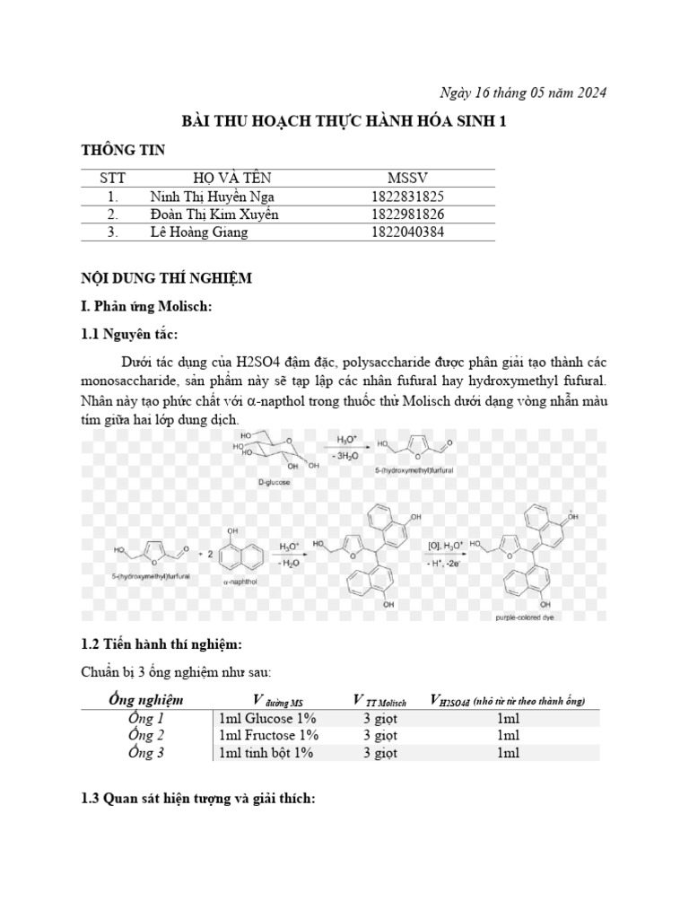 Bài Thu Ho CH TH C Hành Hóa Sinh 1 | PDF