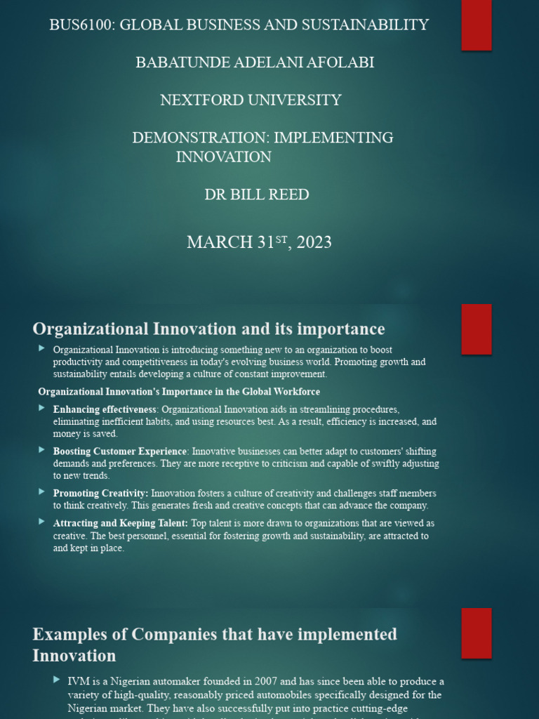 BUS6100 Module 4 Assignment Implementing Innovation | PDF | Innovation | Logistics