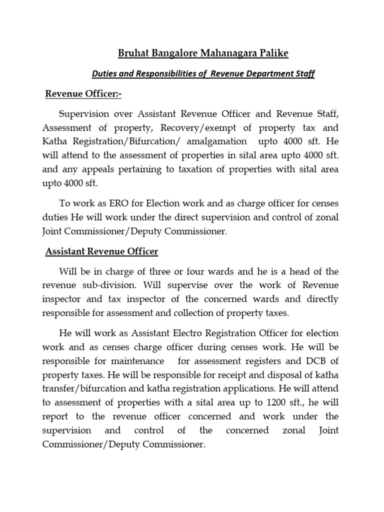 Revenue Department Staff Responsibilities | PDF | Taxes | Property Tax