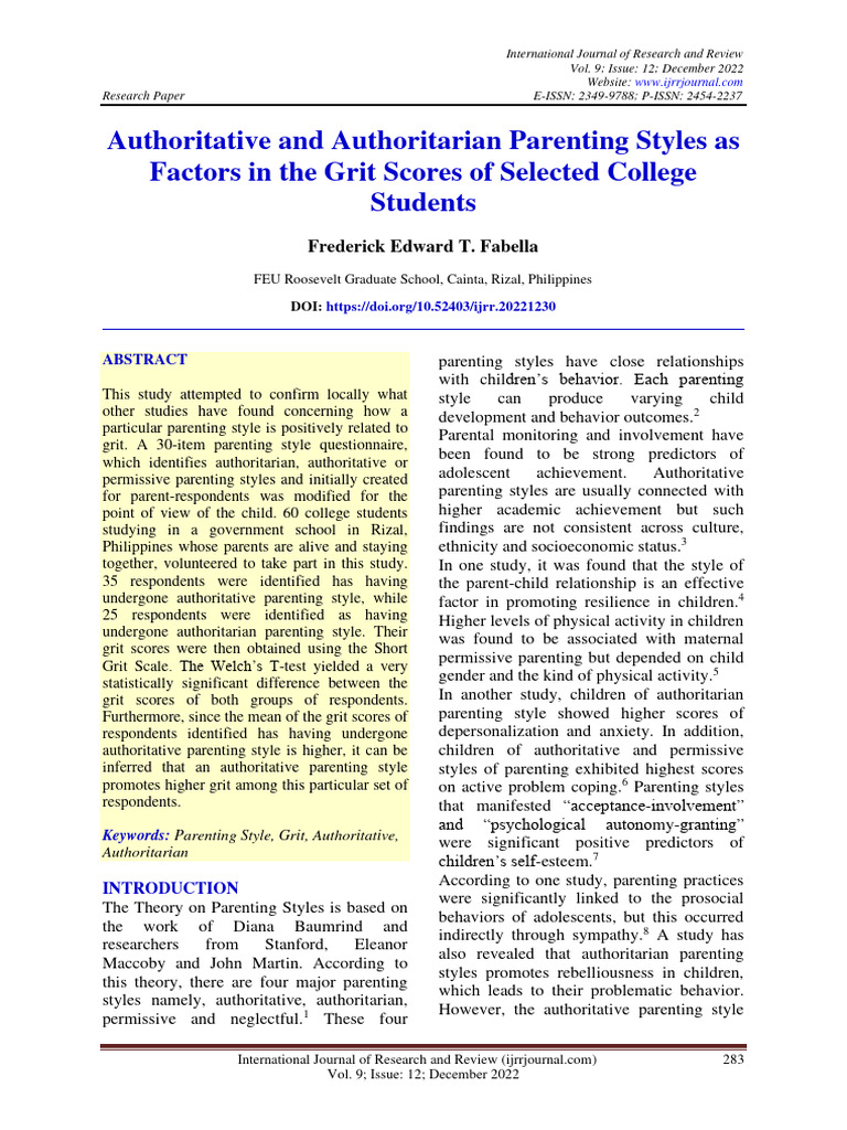 Authoritative and Authoritarian Parentin | PDF | Parenting | Grit ...