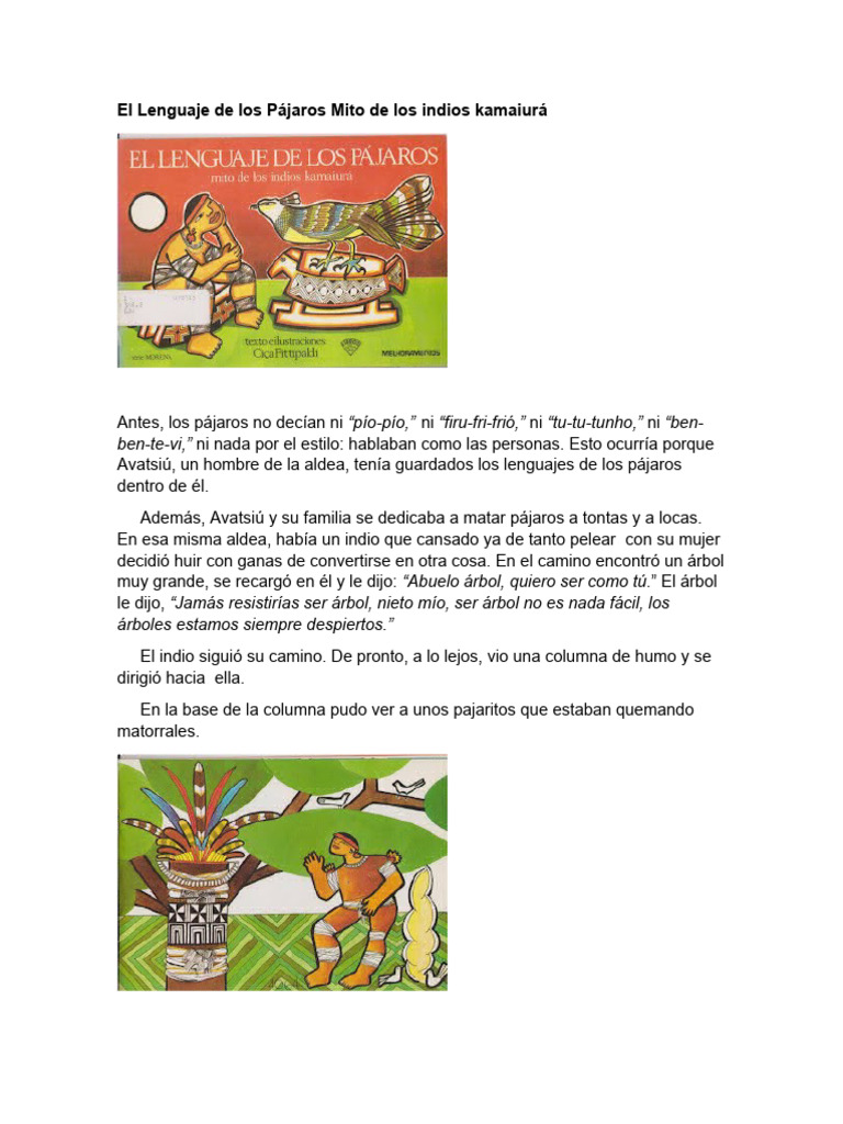 El Lenguaje de Los Pájaros Mito de Los Indios Kamaiurá | PDF | Aves
