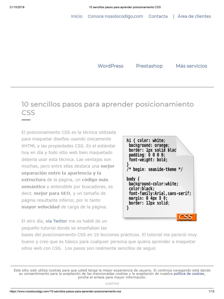 10 Sencillos Pasos Para Aprender Posicionamiento Css Pdf Cookie Hipervínculo
