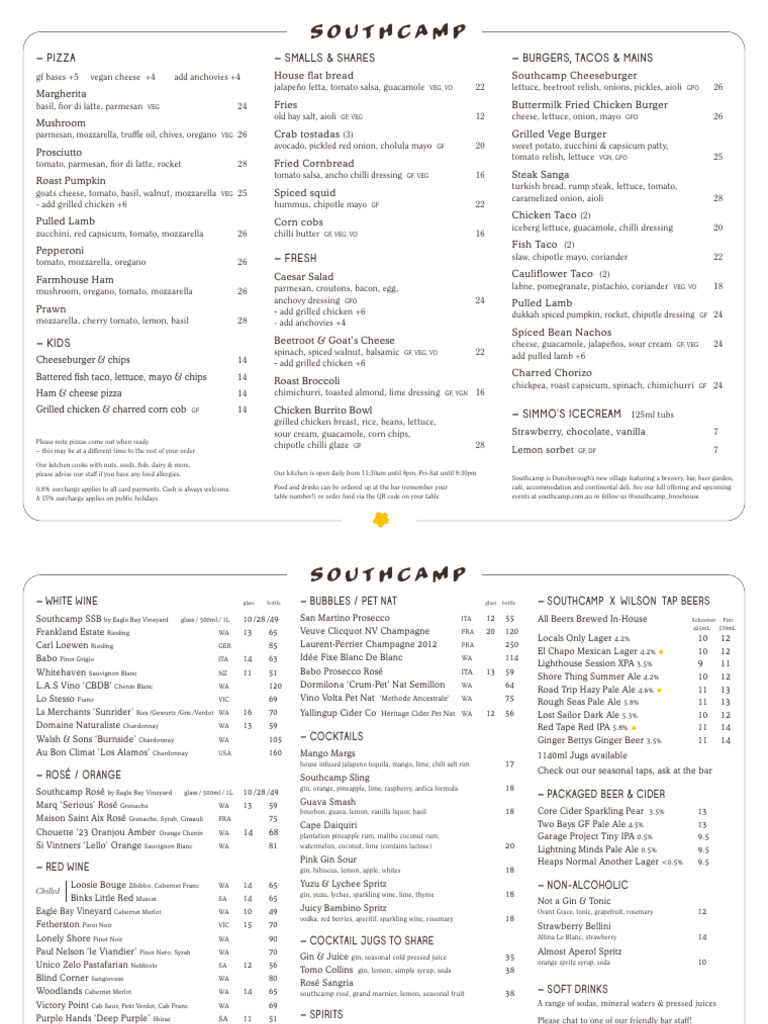 Southcamp Food & Beverage Menu Dec 2023 | PDF | Hamburgers | Champagne