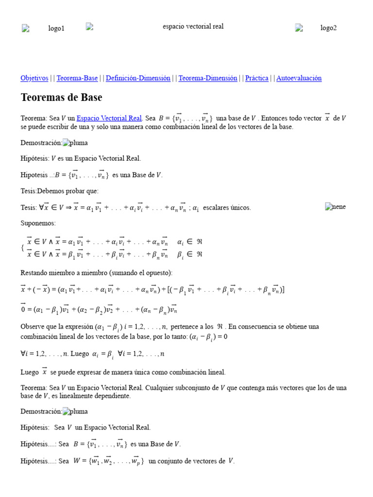 Teoremas y Bases en Espacios Vectoriales | PDF | Base (álgebra lineal) | Espacio vectorial