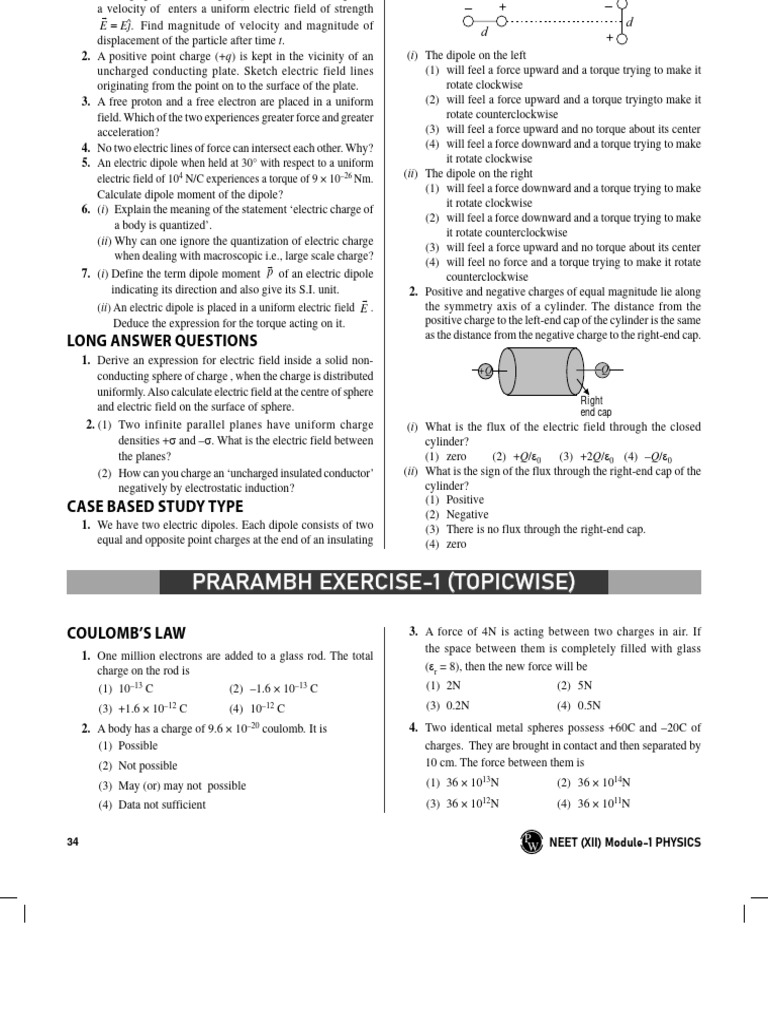 Electric Charges and Fields Study Module Lakshya NEET 2025 1 | PDF | Electric Field | Dipole