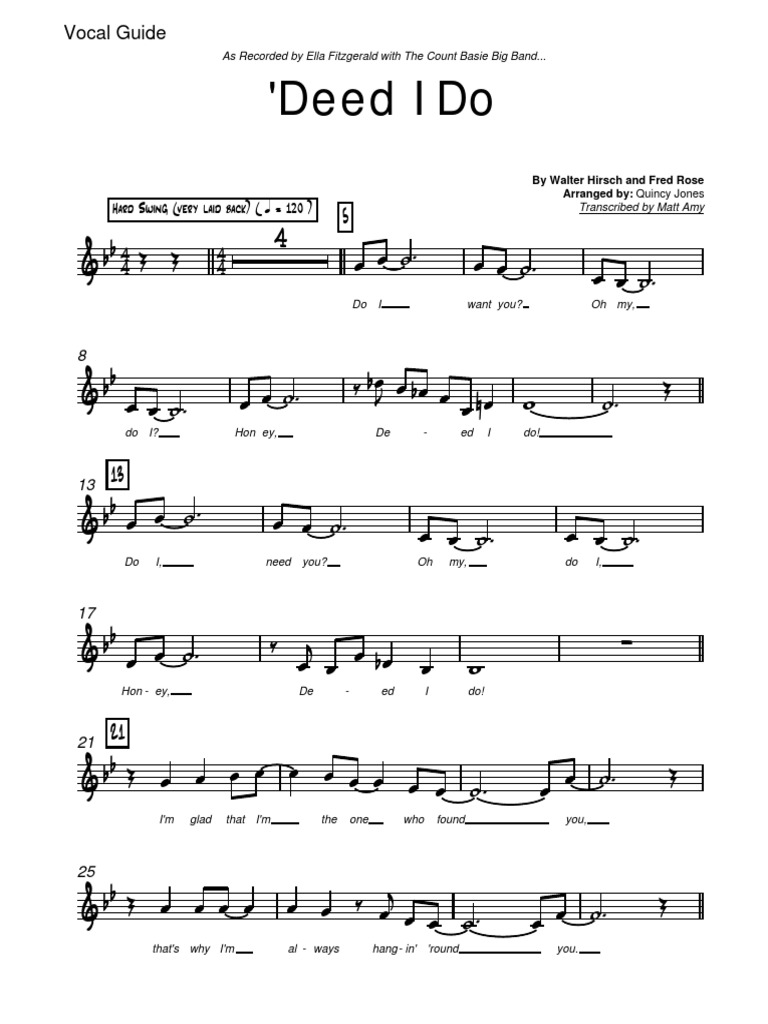 Deed I Do - Vocal Guide | PDF | American Popular Music | Jazz