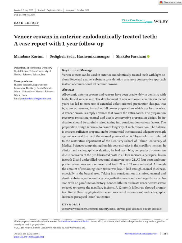 Clinical Case Reports - 2023 - Karimi - Veneer Crowns in Anterior ...