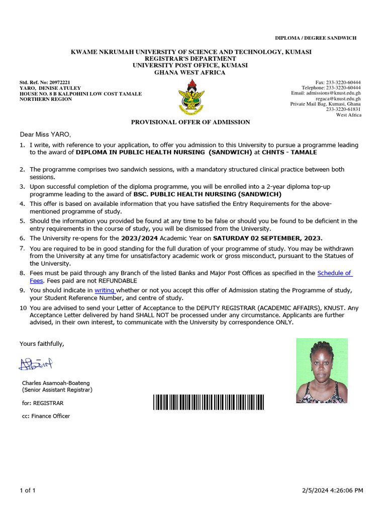 Provisional Admission Letter | PDF