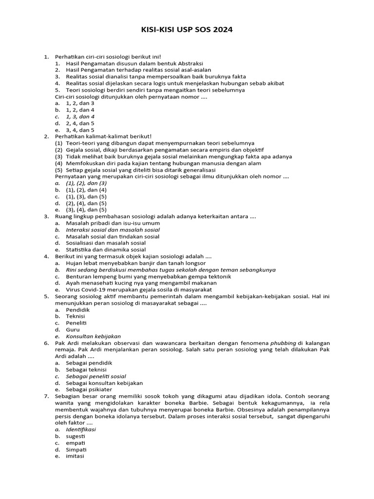 Kisi-Kisi USP Sos 24 | PDF | Ilmu Sosial | Kesehatan Holistik