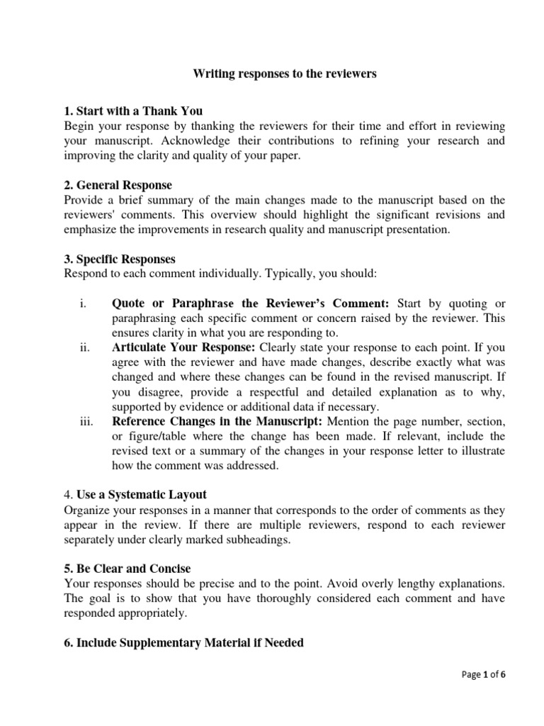 Writing Responses To The Reviewers | PDF | Privacy | Social Media
