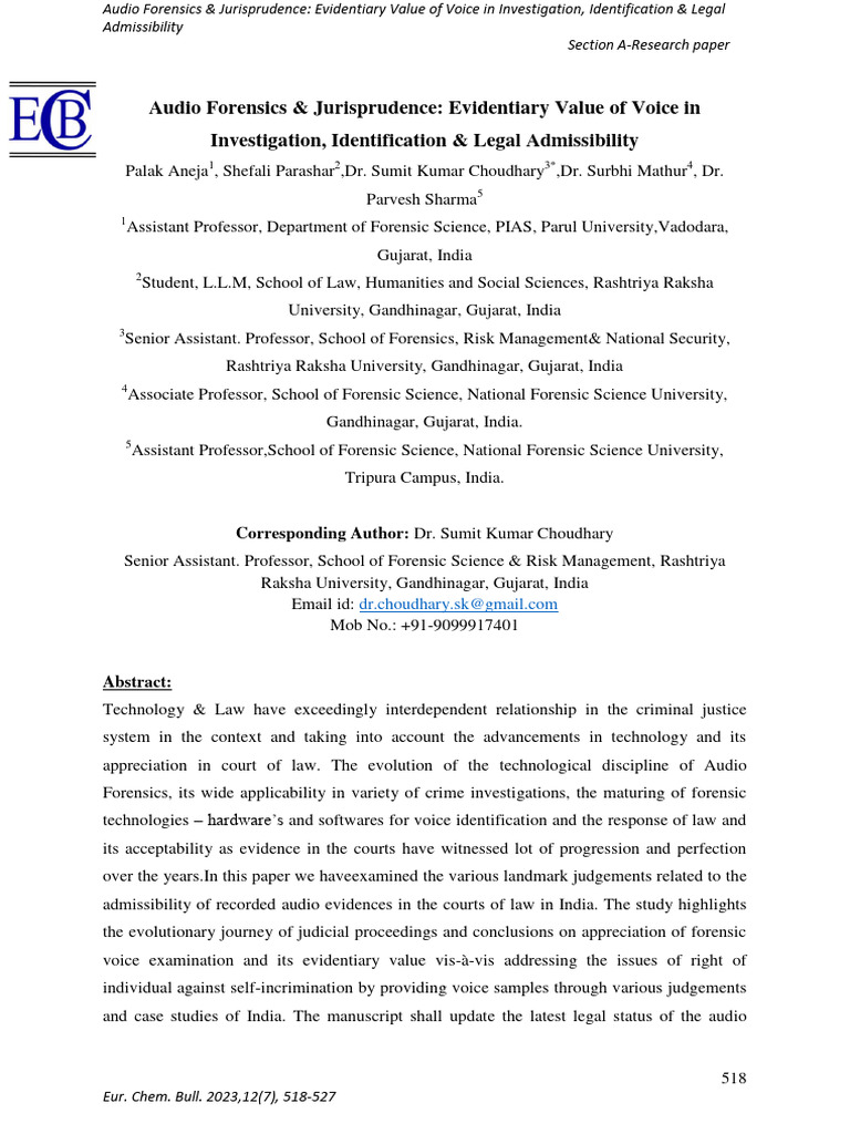 Audio Forensics: Voice Evidence in Law | PDF | Evidence (Law) | Hearsay