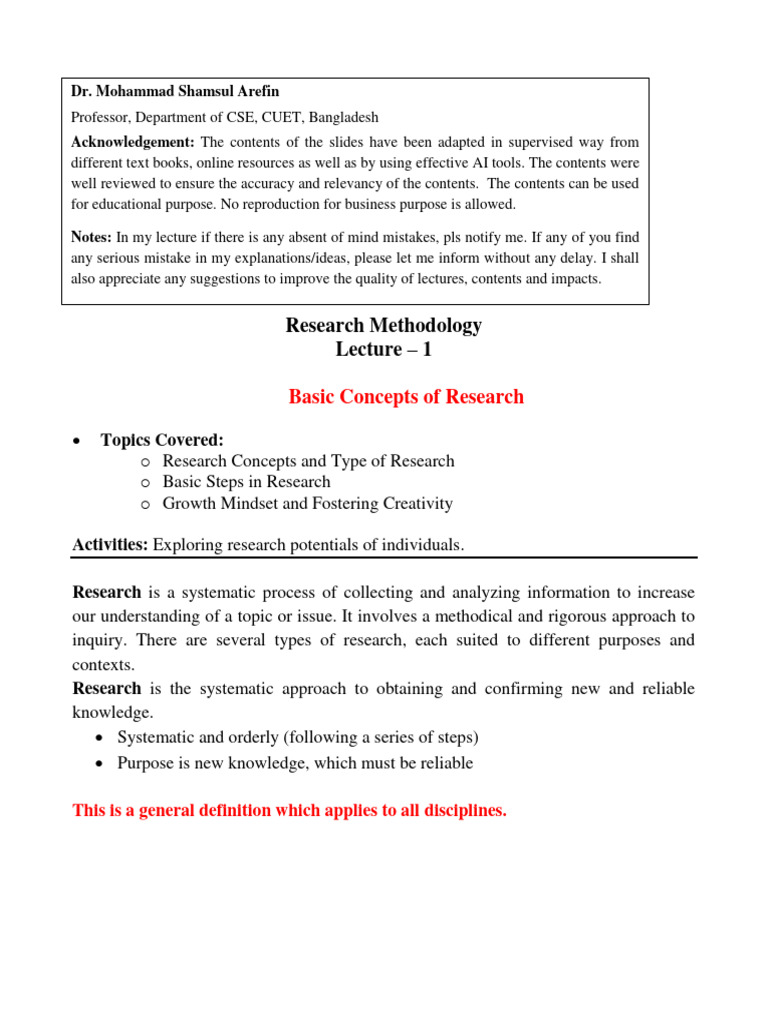 Research Methodology - L1 | PDF | Methodology | Statistics