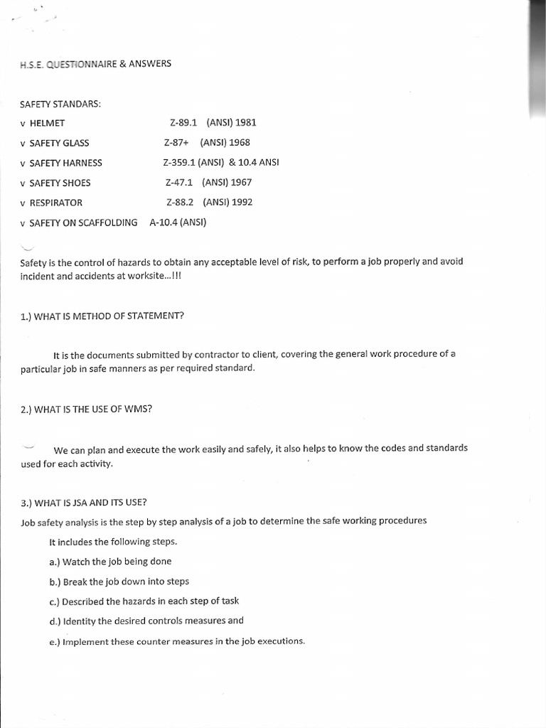 HSE Interview Question-1 | PDF