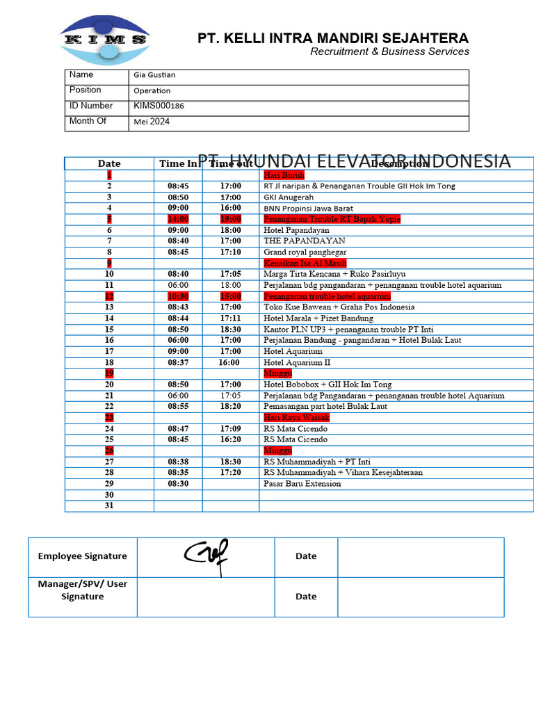 Absen Time Sheet Mei 2024 | PDF