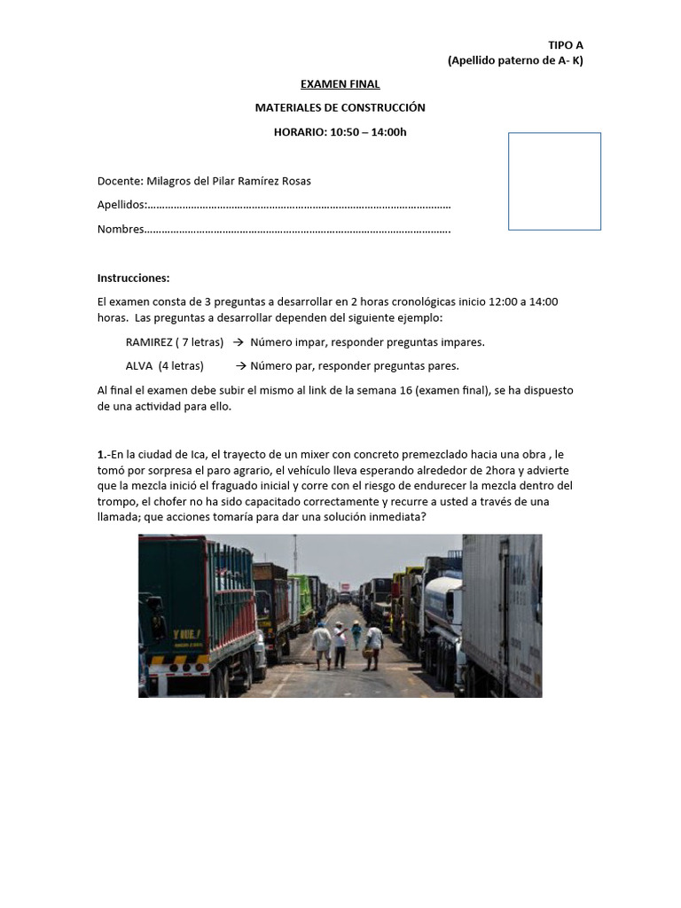 Examen Final Materiales de Construcción Tipo A | Descargar gratis PDF | Materiales de construcción