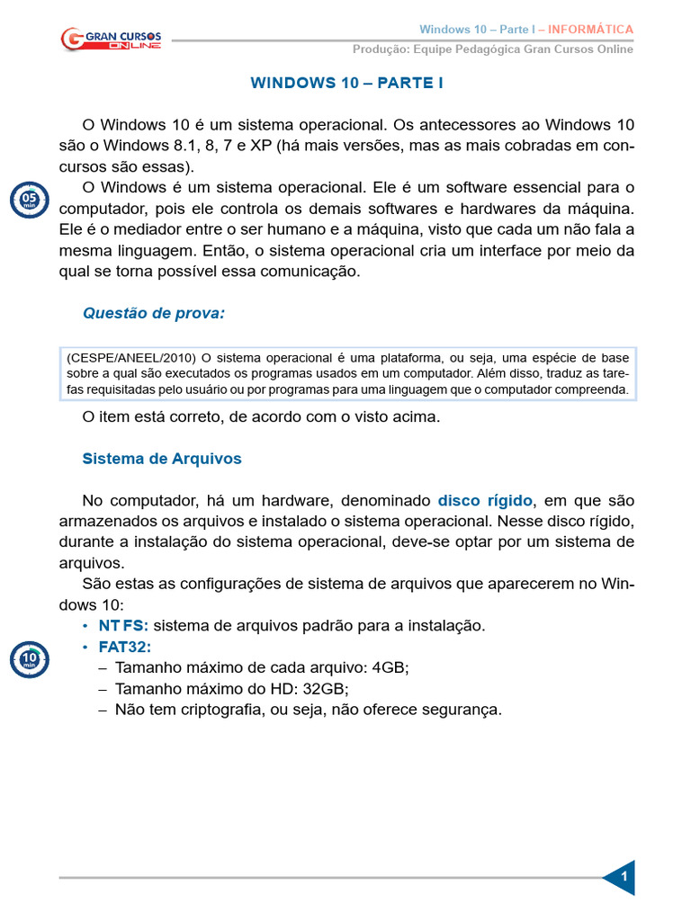 Aula 5 Windows 10 Parte i | PDF | Windows 10 | Microsoft Windows