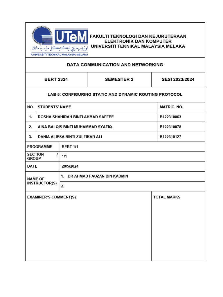 BERT2324 Lab 5 Question (2023-2024) | PDF | Ip Address | Routing