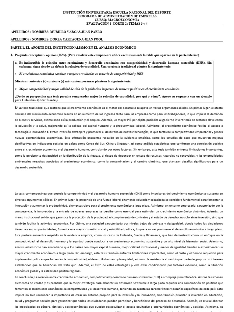 Evaluacion - Corte - 2 Juan Murillo - Jean Dorza | PDF | Costo de la ...