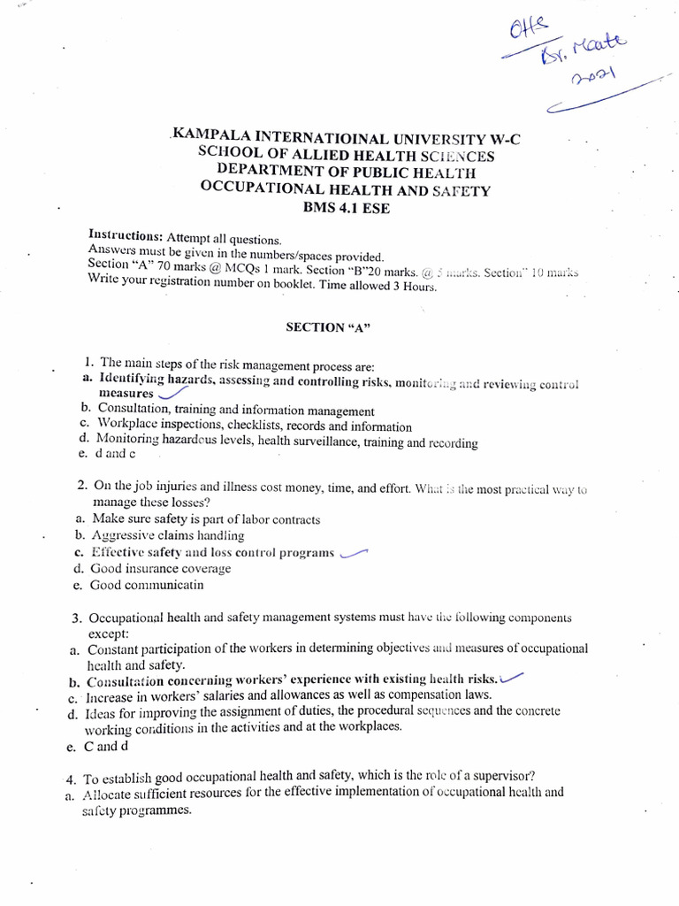 OHS Past Papers | PDF | Occupational Safety And Health | Diseases And ...