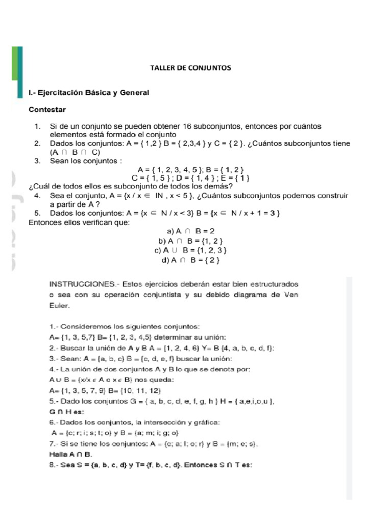 TALLER DE SUBCONJUNTOS | PDF